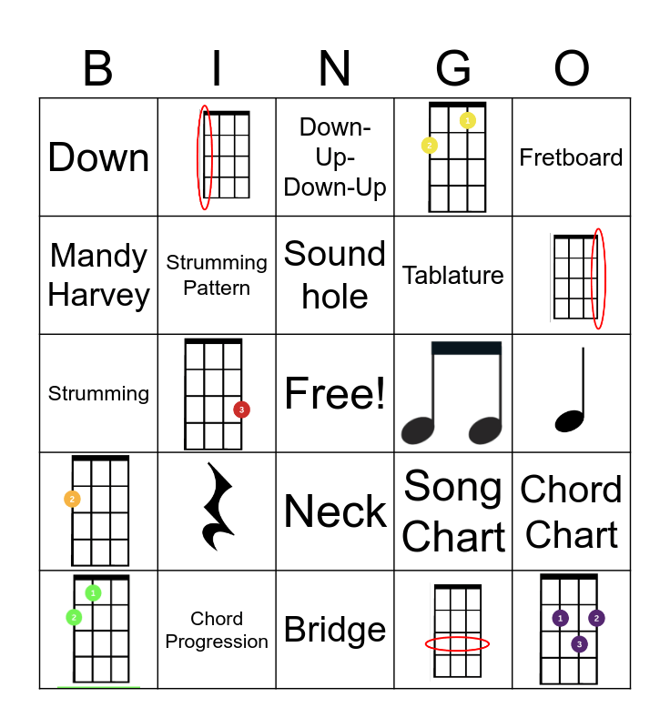 Ukulele Bingo #2 - Term 4 Bingo Card