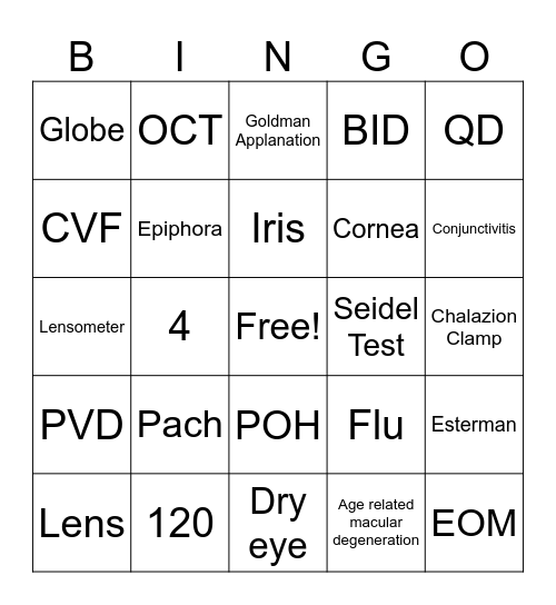 Eye Bingo Card