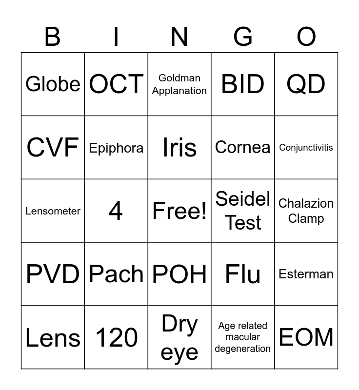 Eye Bingo Card
