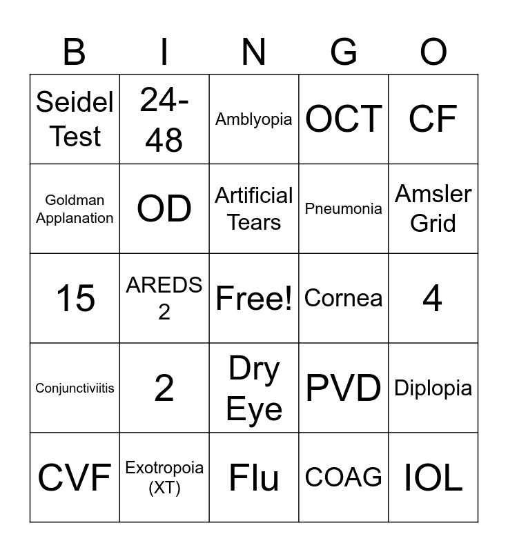 Eye Bingo Card