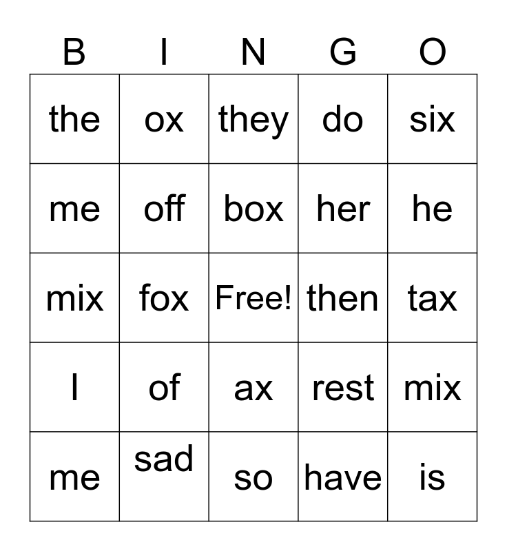 Grammar 1 Bingo Card