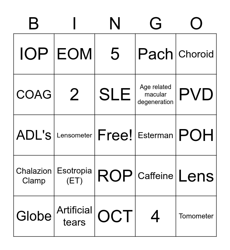 Eye Bingo Card