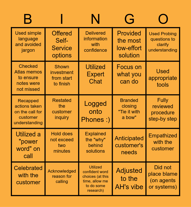 Behavior BINGO! Bingo Card