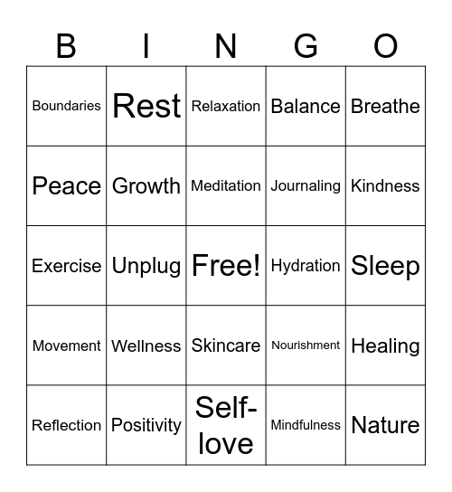 Mental Health Bingo Card