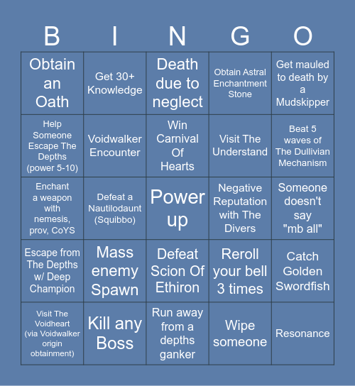 Deepwoken Bingo Card