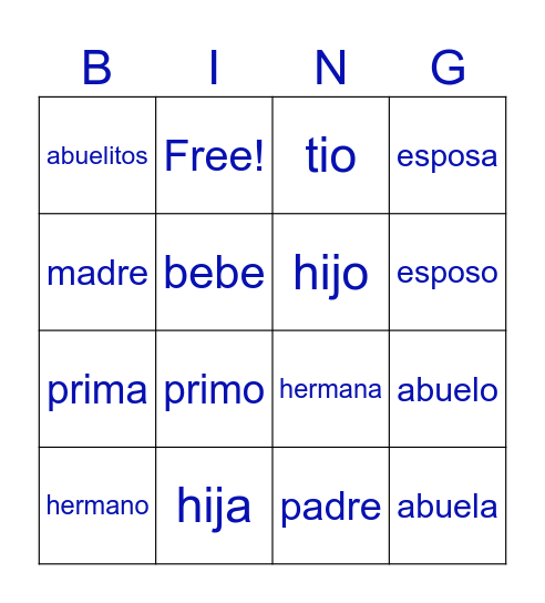Mi Familia Bingo Card