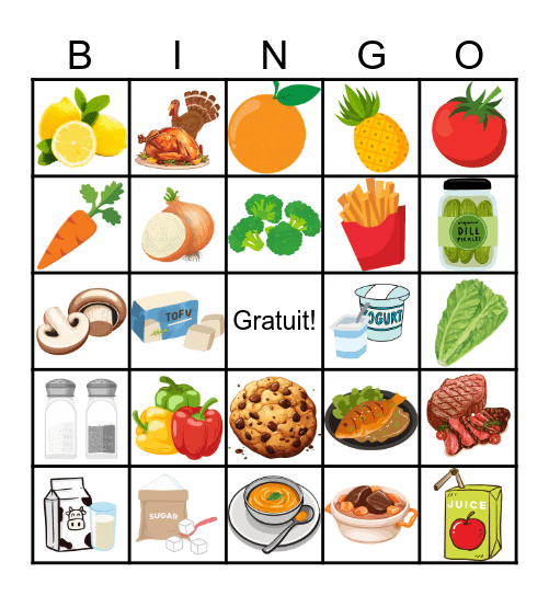 La Nourriture Bingo Card