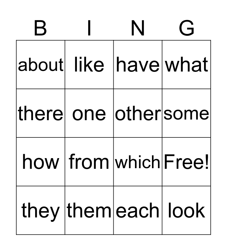 Sight Words Bingo! Bingo Card