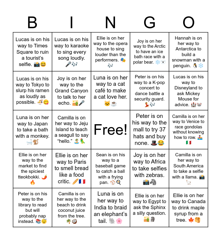 Lucas is on his way to the store Bingo Card