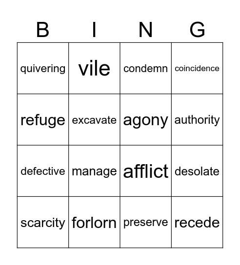 Holes Vocabulary - Chapters 1-29 Bingo Card