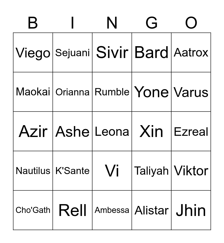 Prime League Bingo Card