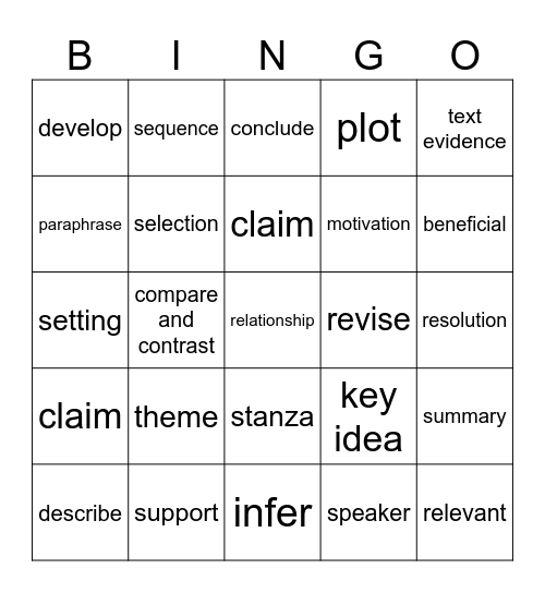 STAAR Vocabulary Bingo Card