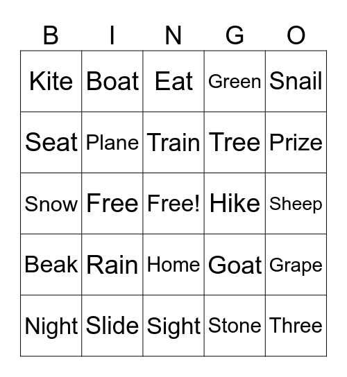 Long Vowel Bingo Card