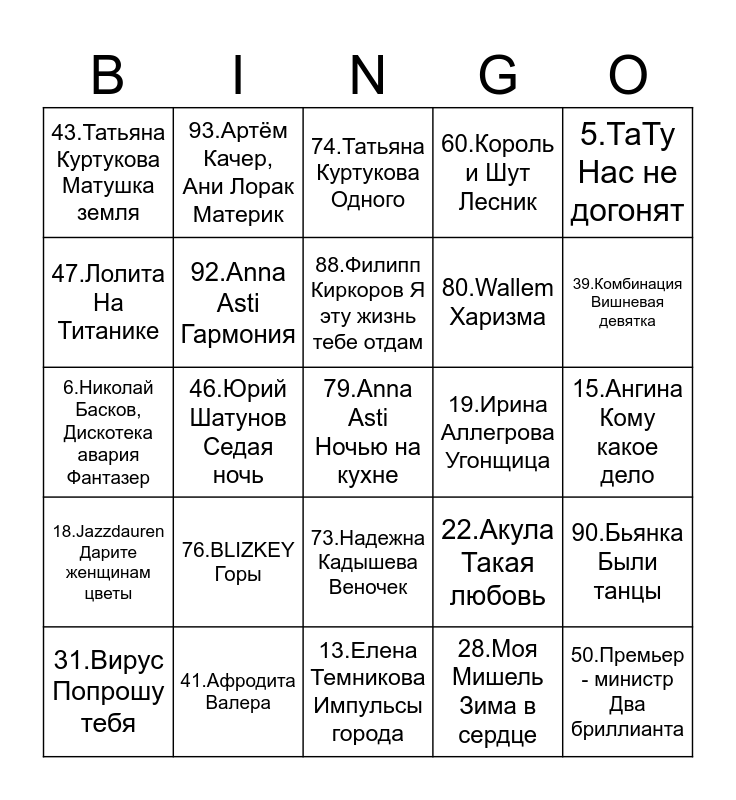 МУЗЛОТО DOMODEDOVO INTEGRATION Bingo Card