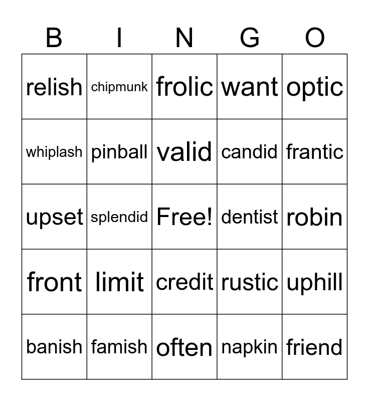 Just Words Unit 5 Lessons 1-5 Bingo Card