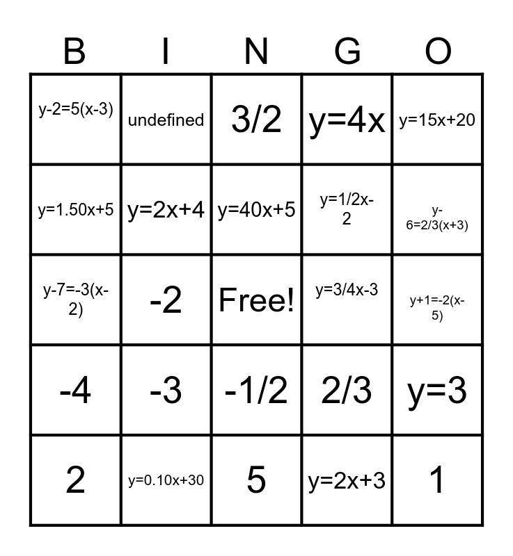 Linear Bingo Card