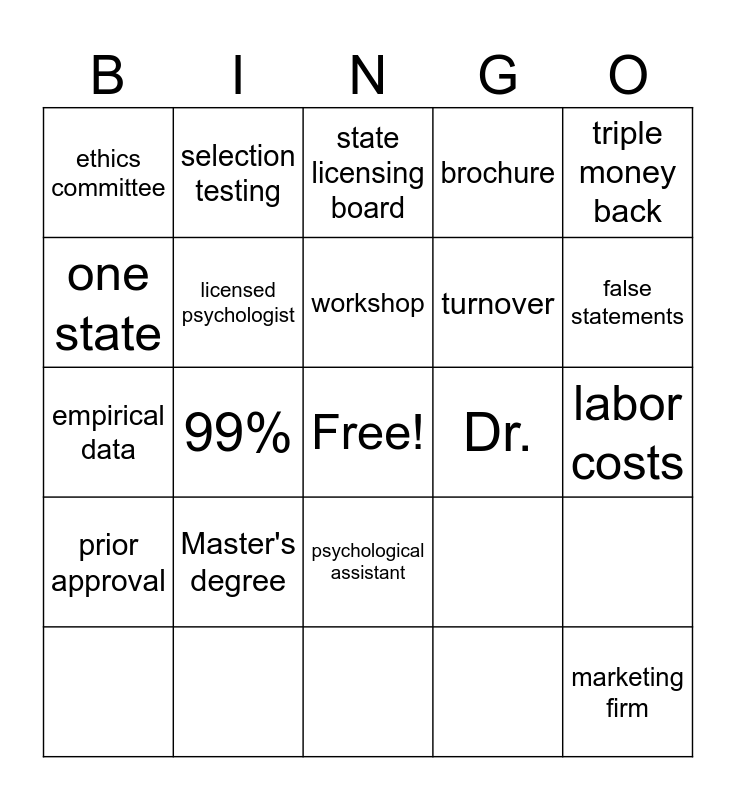 Ethics Case Bingo Card