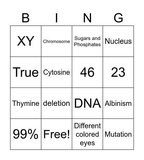 DNA and Mutations Bingo Card