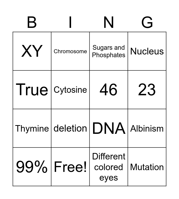DNA and Mutations Bingo Card