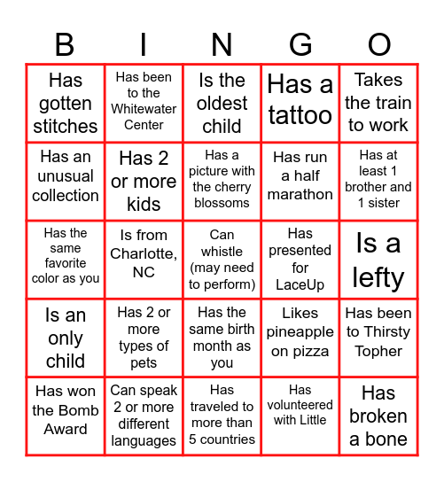 123 + 121 | Find Someone Who.... Bingo Card