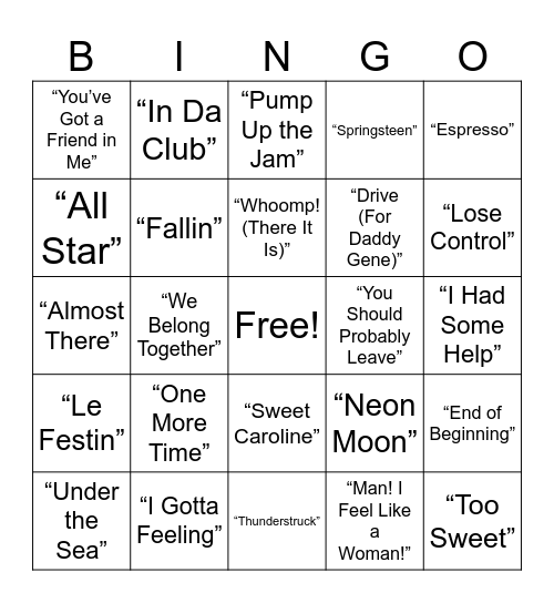 Cross County Post Prom Bingo Card