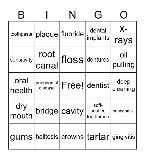 Oral Hygiene Bingo Card