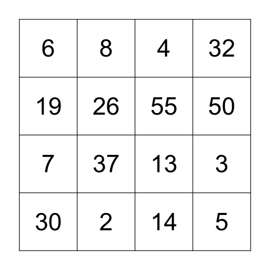 Avery 4 Get Together Bingo Card