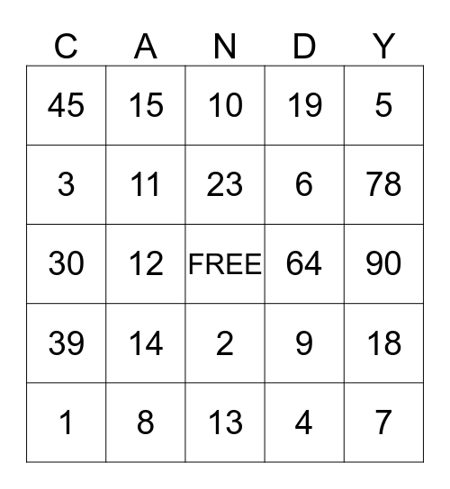 Avery Bingo Card