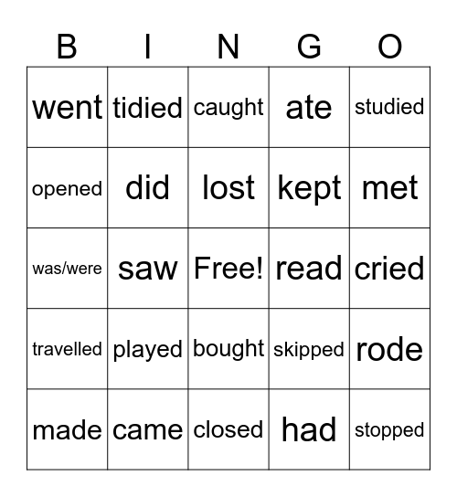 Past Simple Bingo Card