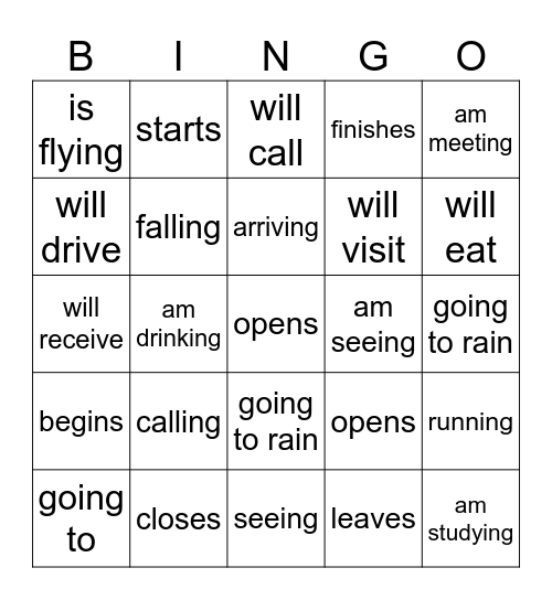 Future Tense Bingo Card