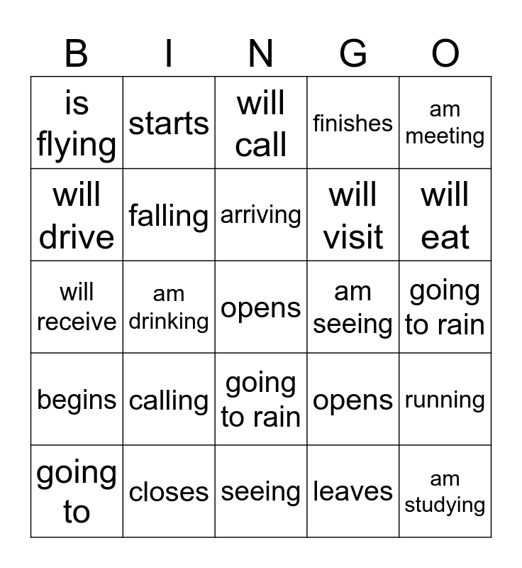 Future Tense Bingo Card