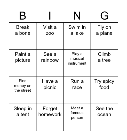 Have you ever? Bingo Card