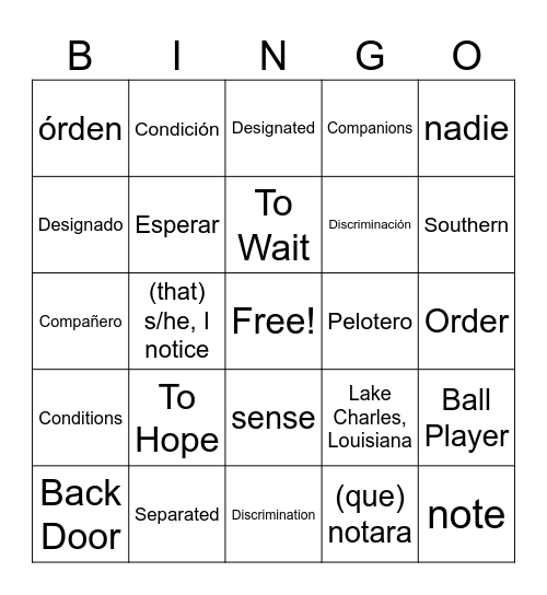 Spanish Bingo Card Spanish Bingo Card