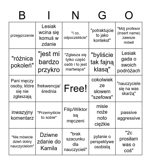 LESIAK BINGO Card