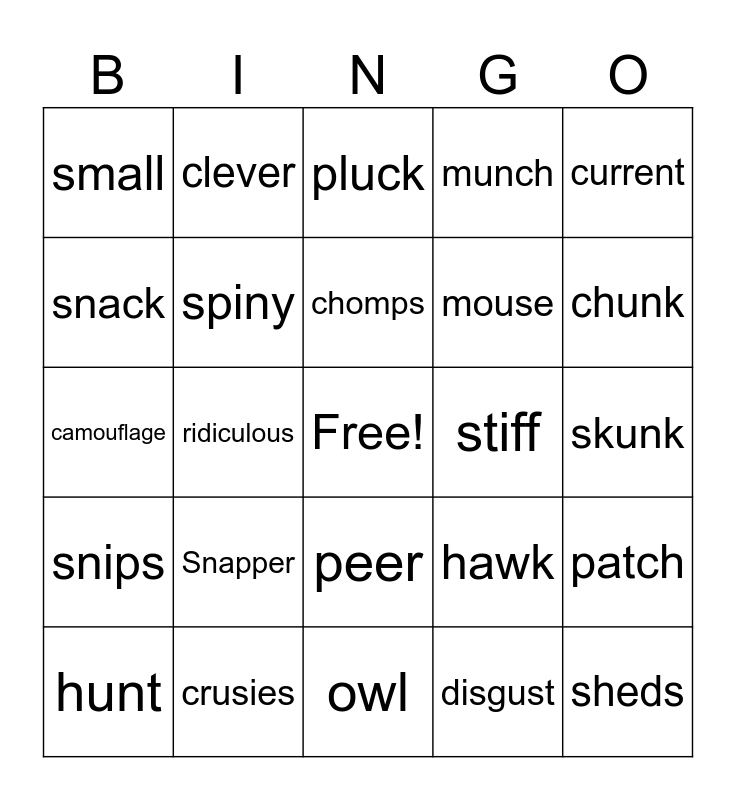 Super Spiny Mouse Bingo Card