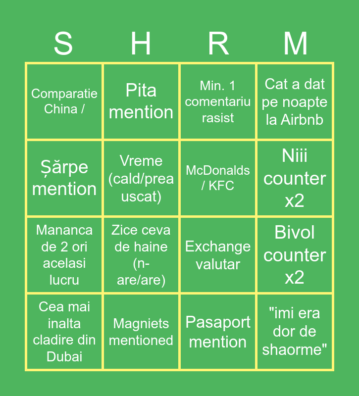 Lenghel returned to Doobye Bingo Card