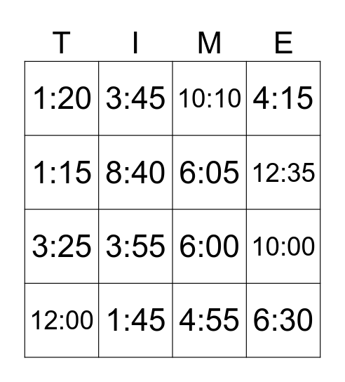 Telling Time! Bingo Card