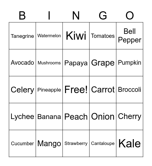 Grocery Store Bingo Card