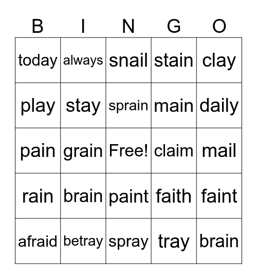 ai / ay Bingo Card
