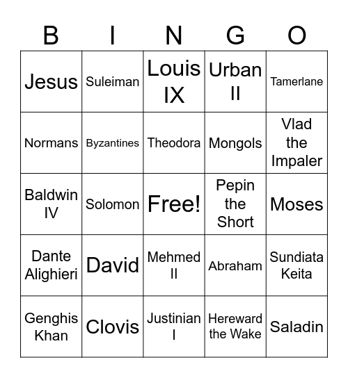 Medieval People Bingo Card