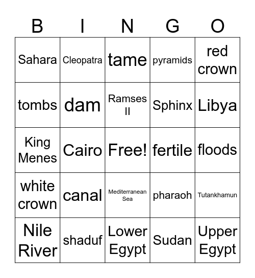 Ancient Egypt Bingo Card
