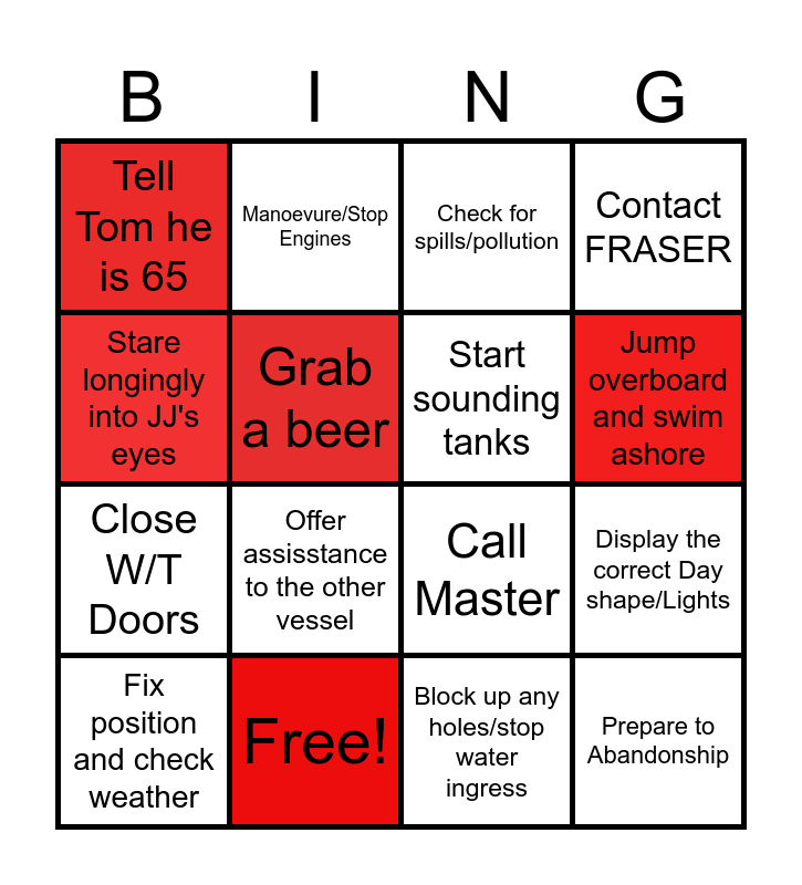 Collision & Grounding Bingo Card