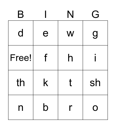 Letter Review Bingo Card
