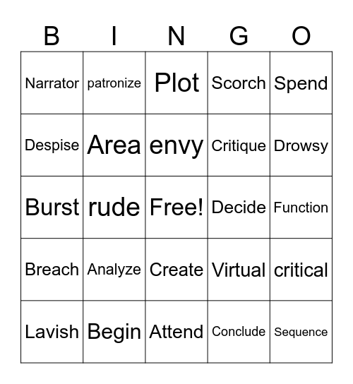 Vocab Bingo Card