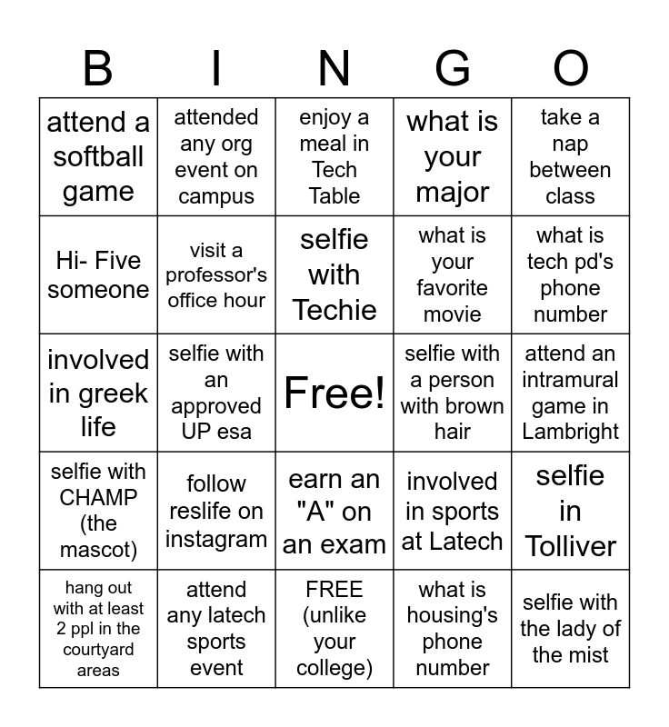 UP Bingo Card