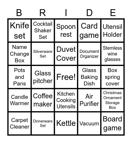 BRIDAL BINGO Card