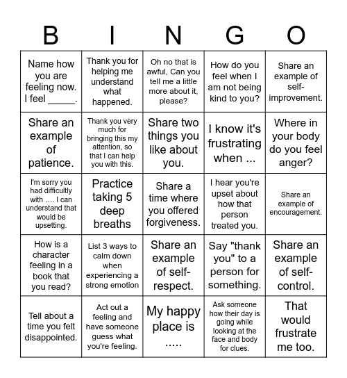 Empathy Bingo Card