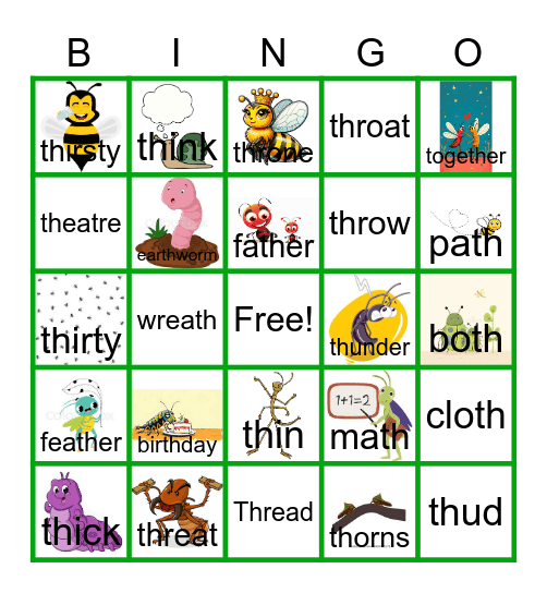 Bug Bingo /th/ sound Bingo Card
