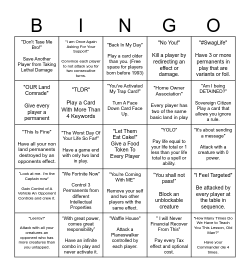 Command Fest March 2025 Bingo Card