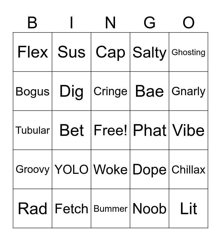 Slang Bingo Card